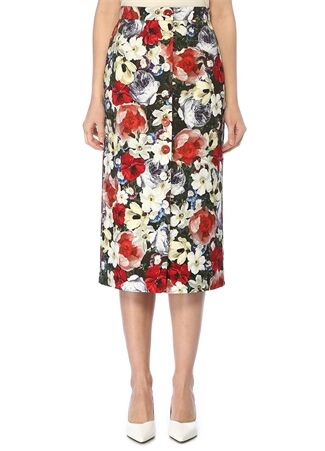Erdem Kadın Gainor Yüksek Bel Çiçekli Midi Etek Siyah 0 US