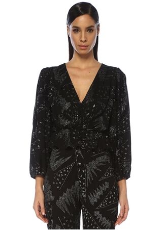 Isabel Marant Kadın Vyama Siyah V Yaka İşleme Detaylı Bluz 36 FR