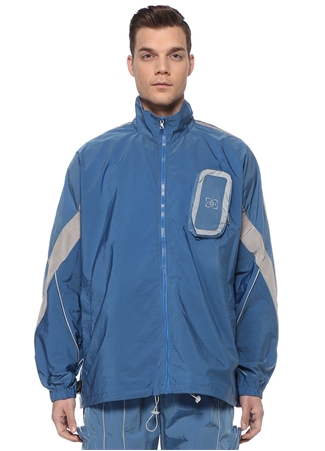 Les Benjamins Erkek Mavi Dik Yaka Reflektif Şeritli Logolu Sweatshirt L EU