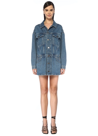 The Attico Kadın Klasik Yaka Mini Jean Gömlek Elbise Mavi 42 IT