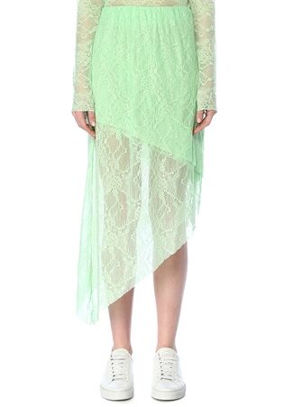 Les Benjamins Kadın Yeşil Asimetrik Midi Dantel Etek L EU