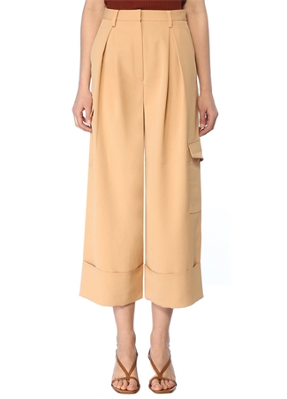 Tibi Kadın Bej Yüksek Bel Pilili Kargo Pantolon 2 US