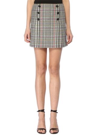 Veronica Beard Kadın Starck Ekoseli Önü Düğmeli Mini Etek Gri 2 US