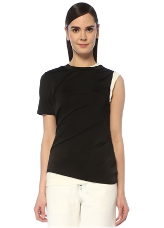 Monse Kadın Siyah Beyaz Asimetrik Drapeli Kolsuz Bluz 2 US
