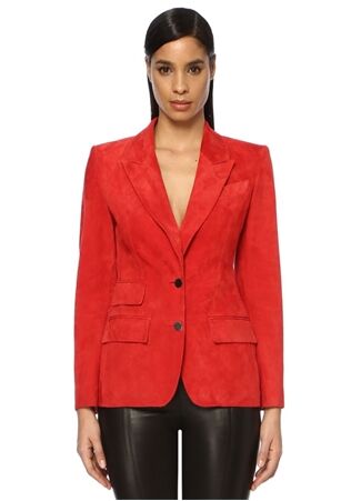 Tom Ford Kadın Kırmızı Kırlangıç Yaka Süet Ceket 38 IT