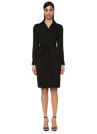 Tom Ford Kadın Siyah Beli Kuşaklı Midi Twill Gömlek Elbise 38 IT Tom Ford Kadın Siyah Beli Kuşaklı Midi Twill Gömlek Elbise 38 IT
