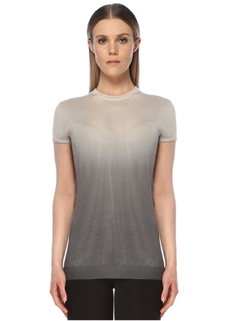 Tom Ford Kadın Gri Degrade Kısa Kol Kaşmir Triko Siyah M IT