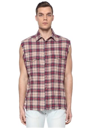 Alanui Erkek Beyaz Mor Polo Yaka Kareli Kolsuz Gömlek M EU