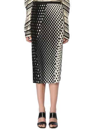 Dries Van Noten Kadın Siyah Beyaz Puantiyeli Pilili Midi Etek 40 FR