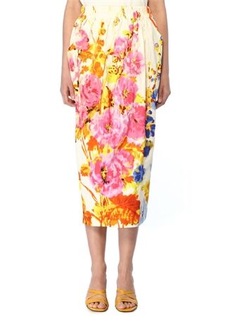 Dries Van Noten Kadın Ekru Çiçek Desenli Midi Etek Bej M EU