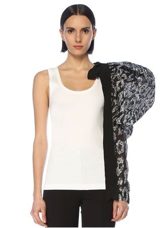 Dries Van Noten Kadın Beyaz Tül Kol Detaylı T-shirt S EU