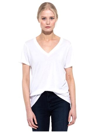 Tru Kadın Beyaz V Yaka Sırt Detaylı T-shirt XS/S EU