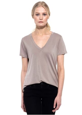 Tru Kadın Vizon V Yaka Sırt Detaylı T-shirt Bej S/M EU