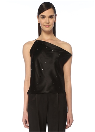 Michelle Mason Kadın Siyah Drapeli Taş İşlemeli İpek Saten Bluz 0 US Michelle Mason Kadın Siyah Drapeli Taş İşlemeli İpek Saten Bluz 0 US