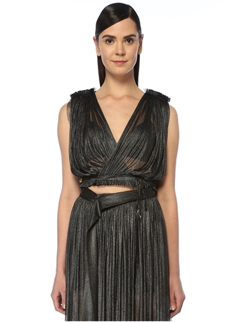 Elena Makri Kadın Antigone Silver Bağcıklı Kruvaze İpek Bluz Gri EU