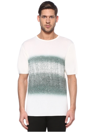 Knt Erkek Krem Yeşil Baskılı Kısa Kollu Triko Beyaz M EU