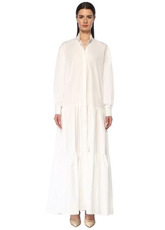 Evi Grintela Kadın Beldi Beyaz Dik Yaka Maksi Gömlek Elbise M EU