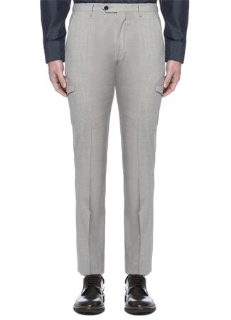 Maurizio Baldassari Erkek Gri Normal Bel Dar Paça Yün Kargo Pantolon 48 EU