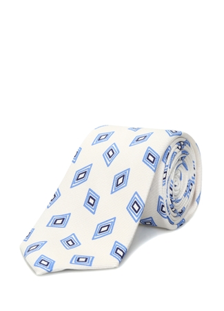 Tino Cosma Erkek Mavi Beyaz Geometrik Desenli İpek Kravat EU