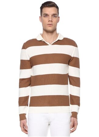 Alfredo Erkek Kahverengi Beyaz Çizgili Kazak Bej L EU