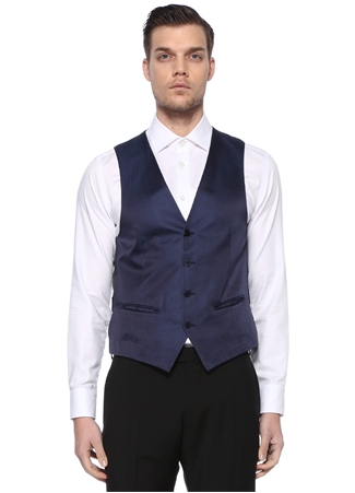 Palzileri Lab Erkek Drop 8 Lacivert V Yaka Mikro Desenli İpek Yelek 54 IT