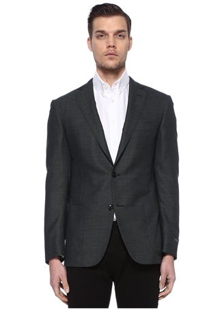 Pal Zileri Erkek Drop 7 Yeşil Kelebek Yaka Mikro Desenli Yün Ceket 58 IT