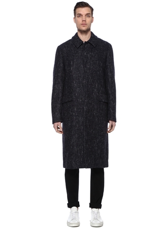 Sartoriale Erkek Drop 8 Lacivert Polo Yaka Mikro Desenli Yün Palto 50 IT