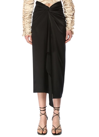Magda Butrym Kadın Nancy Siyah Düğüm Detaylı Midi İpek Saten Etek 36 FR