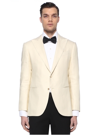 Caruso Erkek Krem Kelebek Yaka Keten Smokin Ceket Beyaz 52 IT