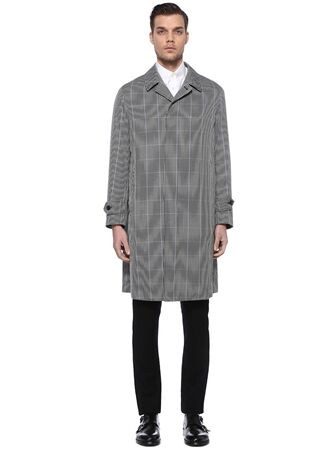 Caruso Erkek Mavi Gri Ekose Desenli Pardösü 50 IT