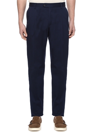 Caruso Erkek Lacivert Normal Bel Çift Pilili Pantolon 46 IT