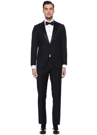 Caruso Erkek Drop 7 Lacivert Çizgi Detaylı Yün Smokin 50 IT