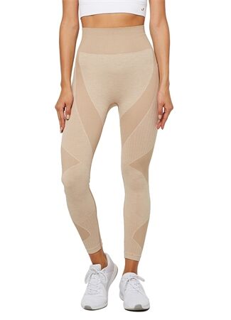 Jerf Kadın Bonita Bej Yüksek Bel Jakarlı Tayt S EU