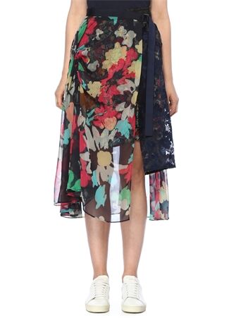 Sacai Kadın Asimetrik Kesim Şifon Midi Etek Lacivert 2 US