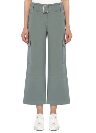 Acne Studios Kadın Yeşil Yüksek Bel Kemerli Crop Kargo Pantolon 36 IT