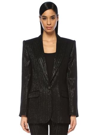 Isabel Marant Kadın Datja Siyah Metalik Çizgili Boyfriend Blazer Ceket 40 IT
