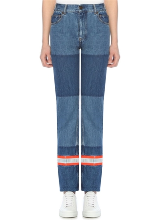 Calvin Klein 205we39nyc Kadın Yüksek Bel Reflektörlü Şerit Detaylı Jean Pantolon Mavi 24 US