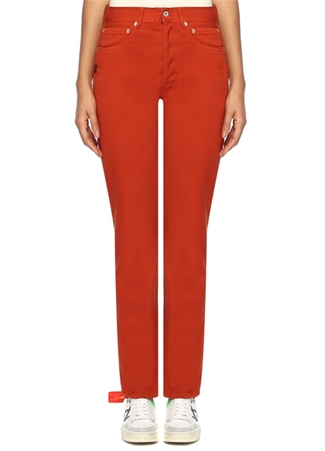 Off-White Kadın Kiremit Diagonal Baskılı Boru Paça Jean Pantolon Kırmızı 26 US Off-White Kadın Kiremit Diagonal Baskılı Boru Paça Jean Pantolon Kırmızı 26 US