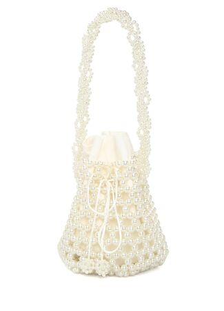 07 Kadın Bibi Bej Ağzı Büzgülü İncili El Çantası EU