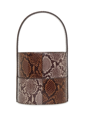 Staud Kadın Bissett Yılan Dokulu Deri Omuz Çantası Kahverengi EU