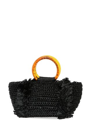 Carolina Santa Domingo Kadın Corallina Siyah Hasır Dokulu El Çantası EU