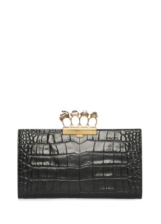 Alexander McQueen Kadın Siyah Krokodil Dokulu Deri El Portföyü EU