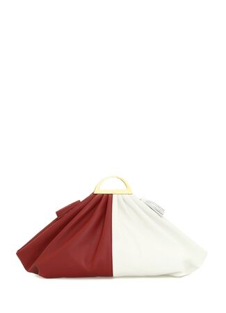 The Volon Kadın Gabi Bordo Beyaz Drapeli Deri El Portföyü EU