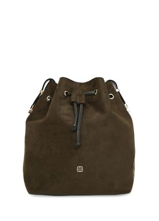 Beymen Kadın Haki Logolu Ağzı Büzgülü Omuz Çantası EU