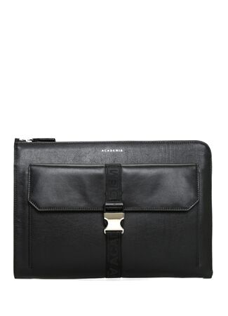 Academia Erkek Siyah Klips Detaylı Deri Laptop Çantası EU