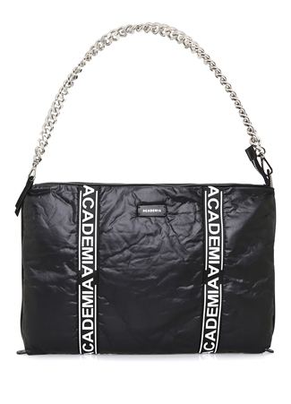 Academia Kadın Siyah Logo Şeritli Alışveriş Çantası Eu