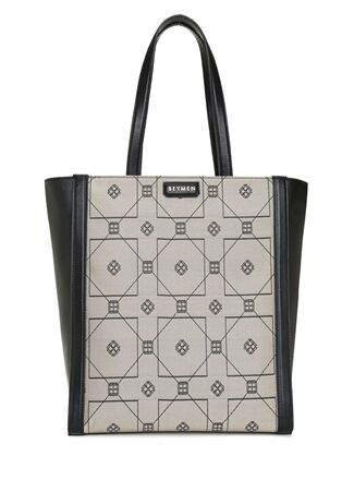 Beymen Kadın Siyah Gri Logo Desenli Omuz Çantası EU
