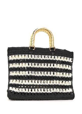 Mehry Mu Kadın Lucia Siyah Ekru Hasır Dokulu El Çantası EU