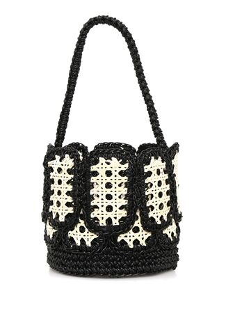 Mehry Mu Kadın Chacha Siyah Ekru Hasır Dokulu El Çantası EU