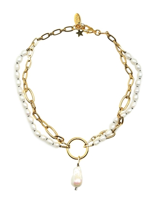 Rada Kadın Gold İnci Detaylı Zincir Kolye Altın Rengi EU